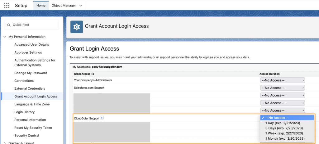 CloudGofer Support Access - CloudGofer